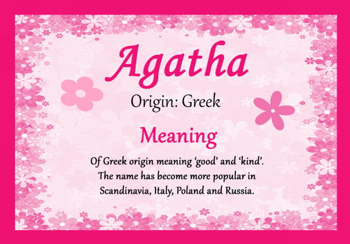 Agatha Personalised Name Meaning Certificate - The Card Zoo