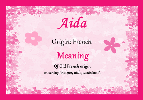 Aida Personalised Name Meaning Certificate - The Card Zoo