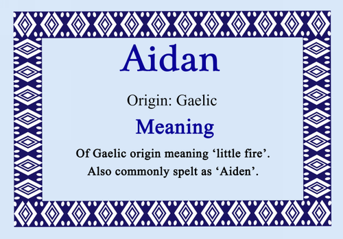 Aidan Personalised Name Meaning Certificate - The Card Zoo