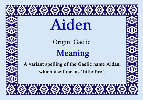 Aiden Personalised Name Meaning Certificate - The Card Zoo