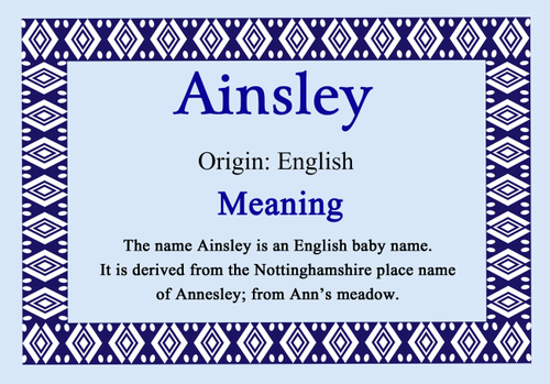 Ainsley Personalised Name Meaning Certificate - The Card Zoo