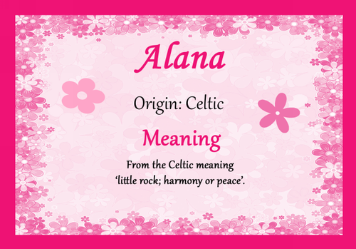Alana Personalised Name Meaning Certificate - The Card Zoo