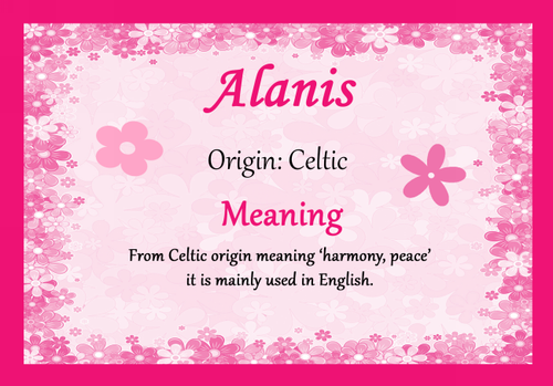 Alanis Personalised Name Meaning Certificate - The Card Zoo