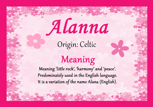 Alanna Personalised Name Meaning Certificate - The Card Zoo