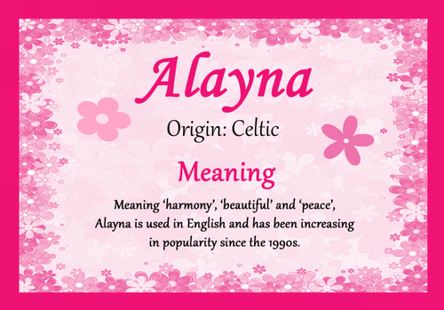 Alayna Personalised Name Meaning Certificate - The Card Zoo
