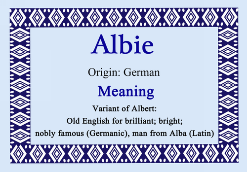 Albie Personalised Name Meaning Certificate - The Card Zoo