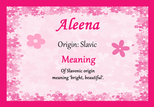 Aleena Personalised Name Meaning Certificate - The Card Zoo