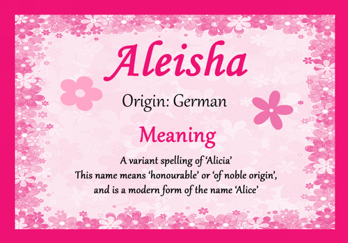 Aleisha Personalised Name Meaning Certificate - The Card Zoo