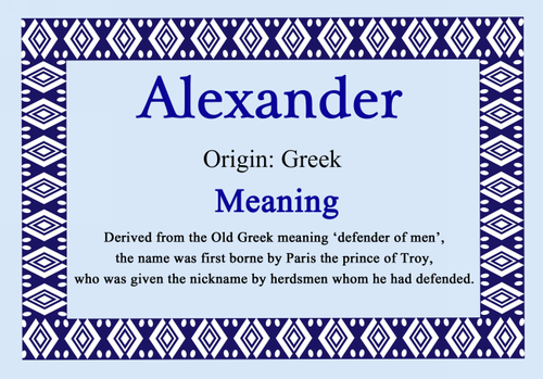 Alexander Personalised Name Meaning Certificate - The Card Zoo
