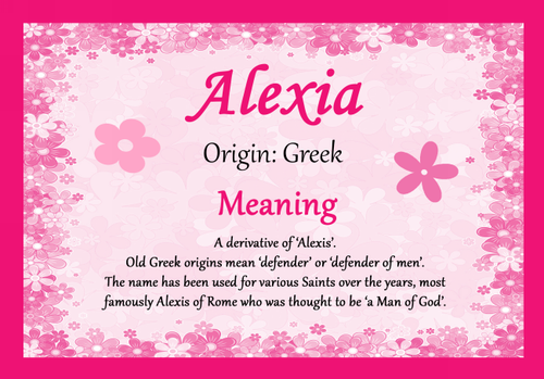 Alexia Personalised Name Meaning Certificate - The Card Zoo
