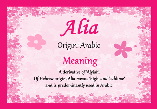 Alia Personalised Name Meaning Certificate - The Card Zoo