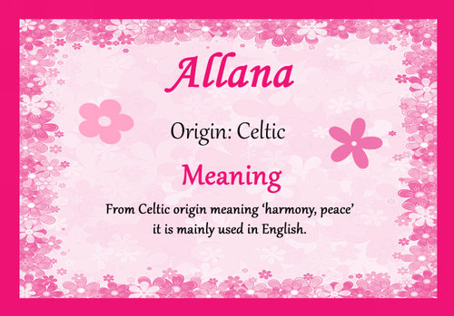 Allana Personalised Name Meaning Certificate - The Card Zoo