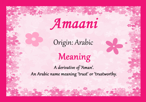 Amaani Personalised Name Meaning Certificate - The Card Zoo
