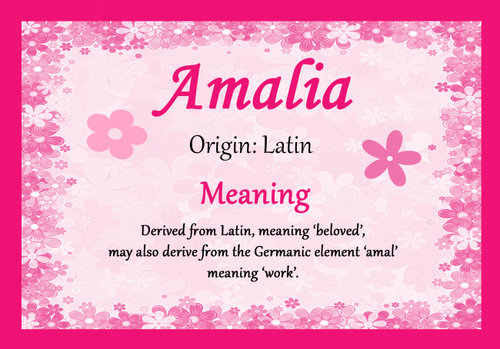 Amalia Personalised Name Meaning Certificate - The Card Zoo