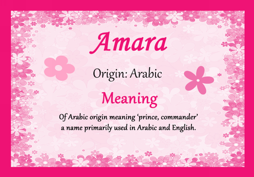 Amara Personalised Name Meaning Certificate - The Card Zoo