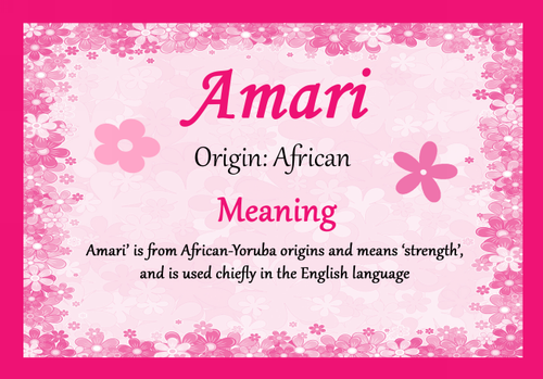 Amari Personalised Name Meaning Certificate - The Card Zoo
