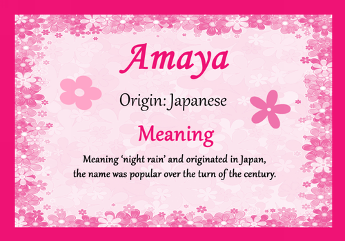 Amaya Personalised Name Meaning Certificate - The Card Zoo