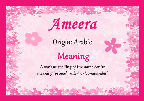 Ameera Personalised Name Meaning Certificate - The Card Zoo