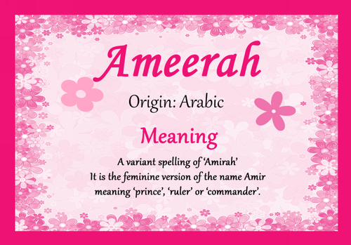 Ameerah Personalised Name Meaning Certificate - The Card Zoo