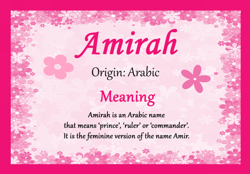 Amirah Personalised Name Meaning Certificate - The Card Zoo