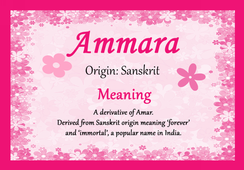 Ammara Personalised Name Meaning Certificate - The Card Zoo