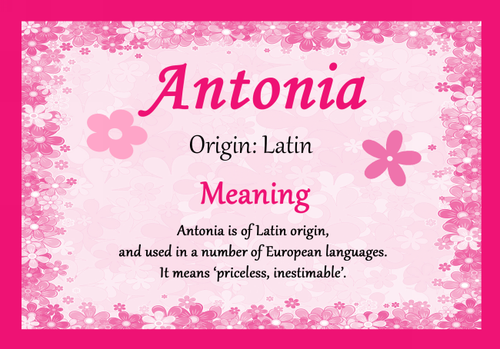 Antonia Personalised Name Meaning Certificate - The Card Zoo