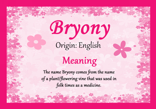 Bryony Personalised Name Meaning Certificate - The Card Zoo