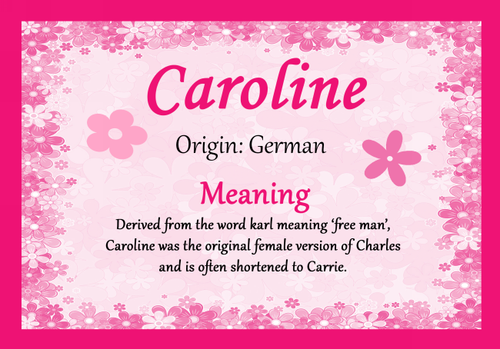 Caroline Personalised Name Meaning Certificate - The Card Zoo