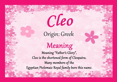 Cleo Personalised Name Meaning Certificate - The Card Zoo