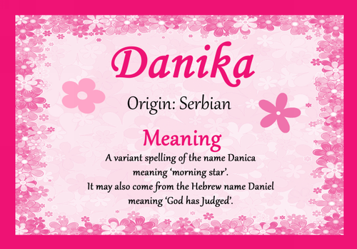 Danika Personalised Name Meaning Certificate - The Card Zoo
