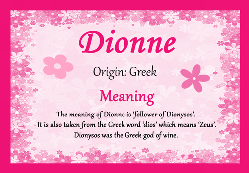 Dionne Personalised Name Meaning Certificate - The Card Zoo