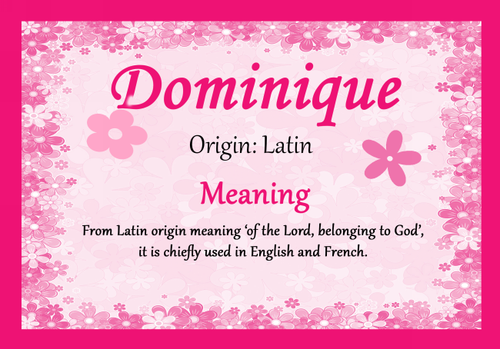 Dominique Personalised Name Meaning Certificate - The Card Zoo