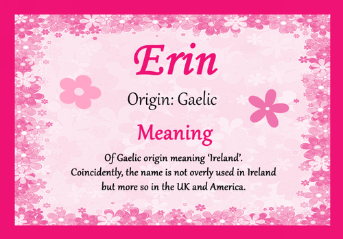 Erin Personalised Name Meaning Certificate - The Card Zoo