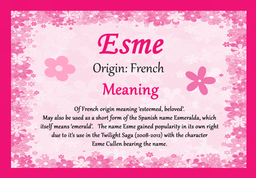 Esme Personalised Name Meaning Certificate - The Card Zoo