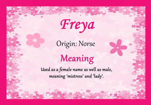 Freya Personalised Name Meaning Certificate - The Card Zoo