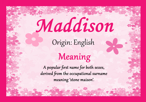 Maddison Personalised Name Meaning Certificate - The Card Zoo