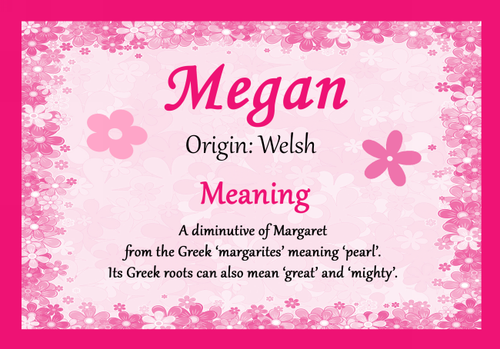 Megan Personalised Name Meaning Certificate - The Card Zoo