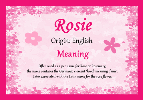 Rosie Personalised Name Meaning Certificate - The Card Zoo