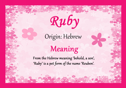 Ruby Personalised Name Meaning Certificate - The Card Zoo