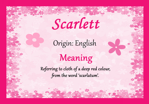 Scarlett Personalised Name Meaning Certificate - The Card Zoo