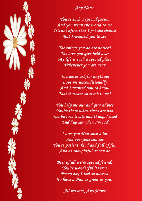 Red Nan Poem Award Personalised Certificate - The Card Zoo