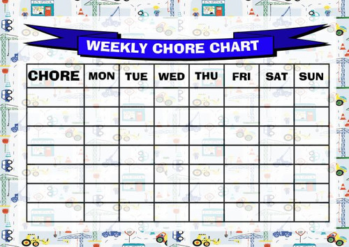 Weekly Chore Rota Task Reward Chart Diggers Construction - The Card Zoo