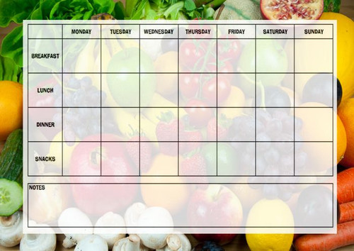 Fruit And Veg Weekly Menu Meal Planner - The Card Zoo