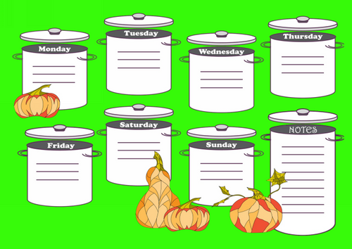 Lime Green Weekly Meal Diet Menu Planner - The Card Zoo