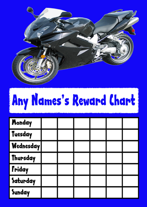 Blue Motorbike Star Sticker Reward Chart - The Card Zoo