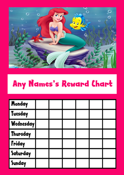 Little Mermaid Pink Star Sticker Reward Chart - The Card Zoo