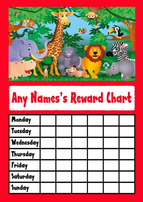 Red Jungle Animals Star Sticker Reward Chart - The Card Zoo
