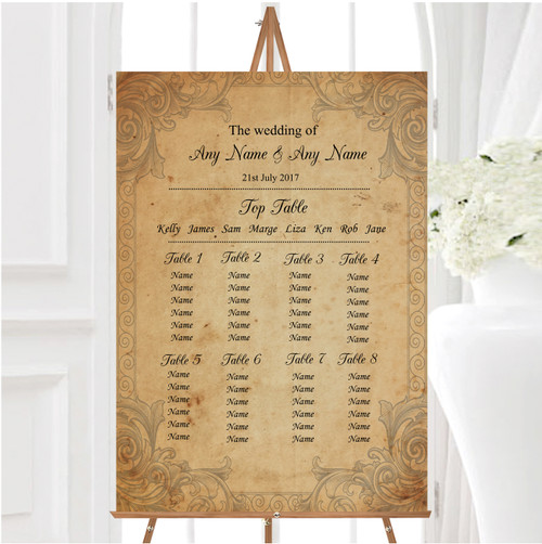 Classic Vintage Shabby Chic Postcard Personalised Wedding Seating Table ...