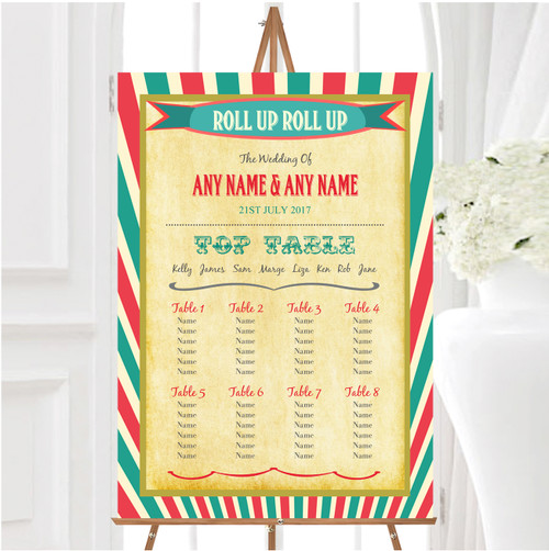 Vintage Carnival Old Style Circus Personalised Wedding Seating Table ...