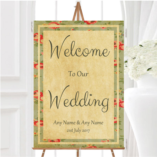 Vintage Shabby Chic Floral Postcard Style Personalised Welcome Wedding ...